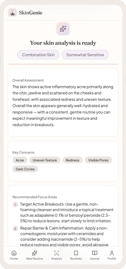 SkinGenie — AI Skincare Routine Generator & Analysis